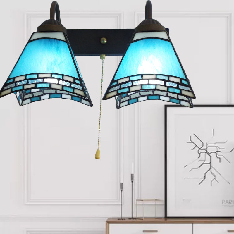 BowLift | Mediterranean Pyramid Wall-mounted Light 2 Heads Blue Glass