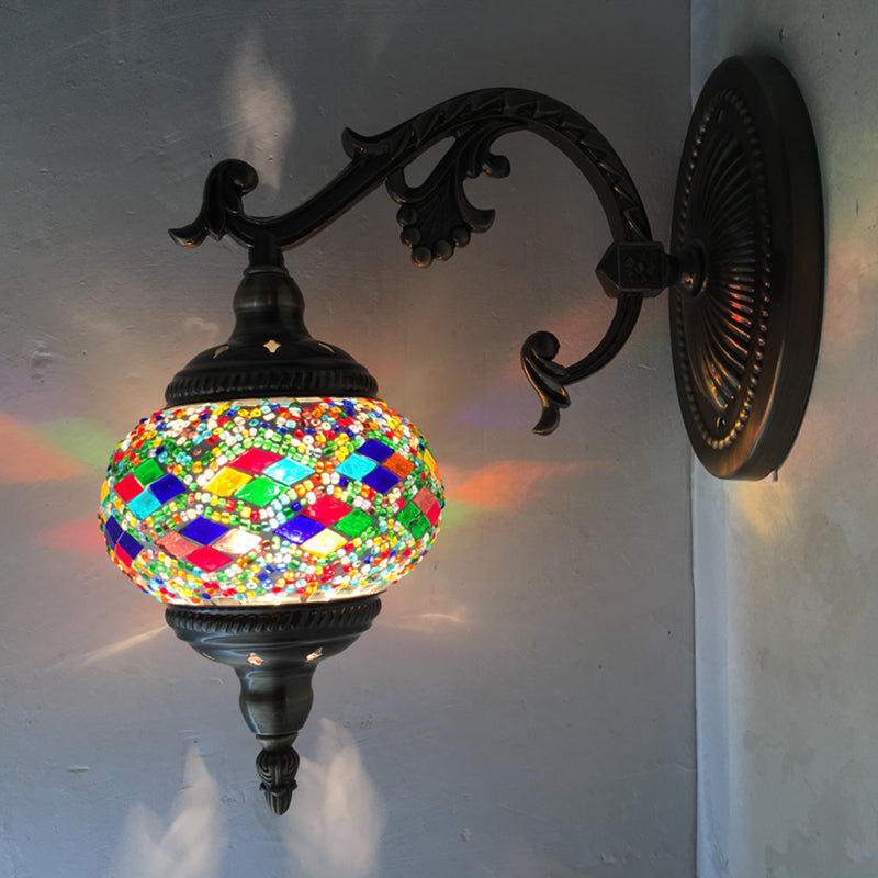 BowLift | Curved Arm Wall Lamp Traditionary Metal 1 Head Brown Wall Mo
