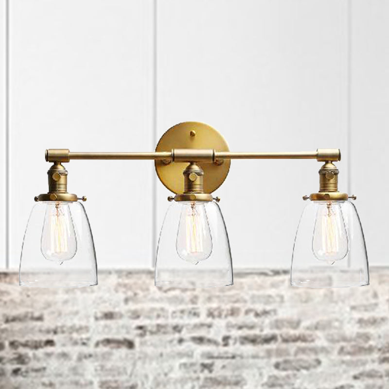 BowLift | 3-Bulb Cone Wall Mount Light Fixture Industrial Brass Clear